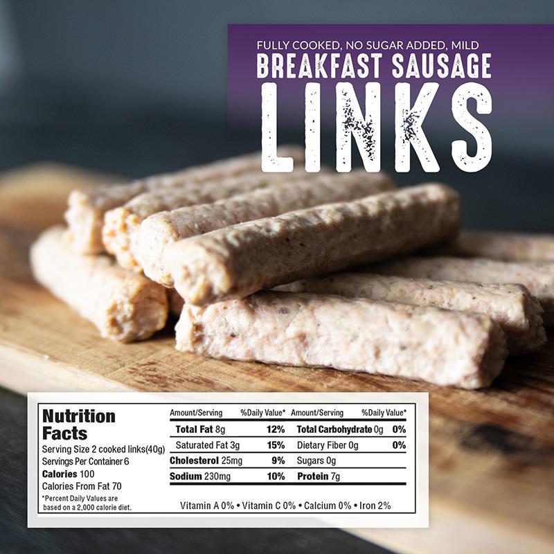 No Sugar Fully Cooked Mild Uncured Breakfast Sausage Links (4 Pack)